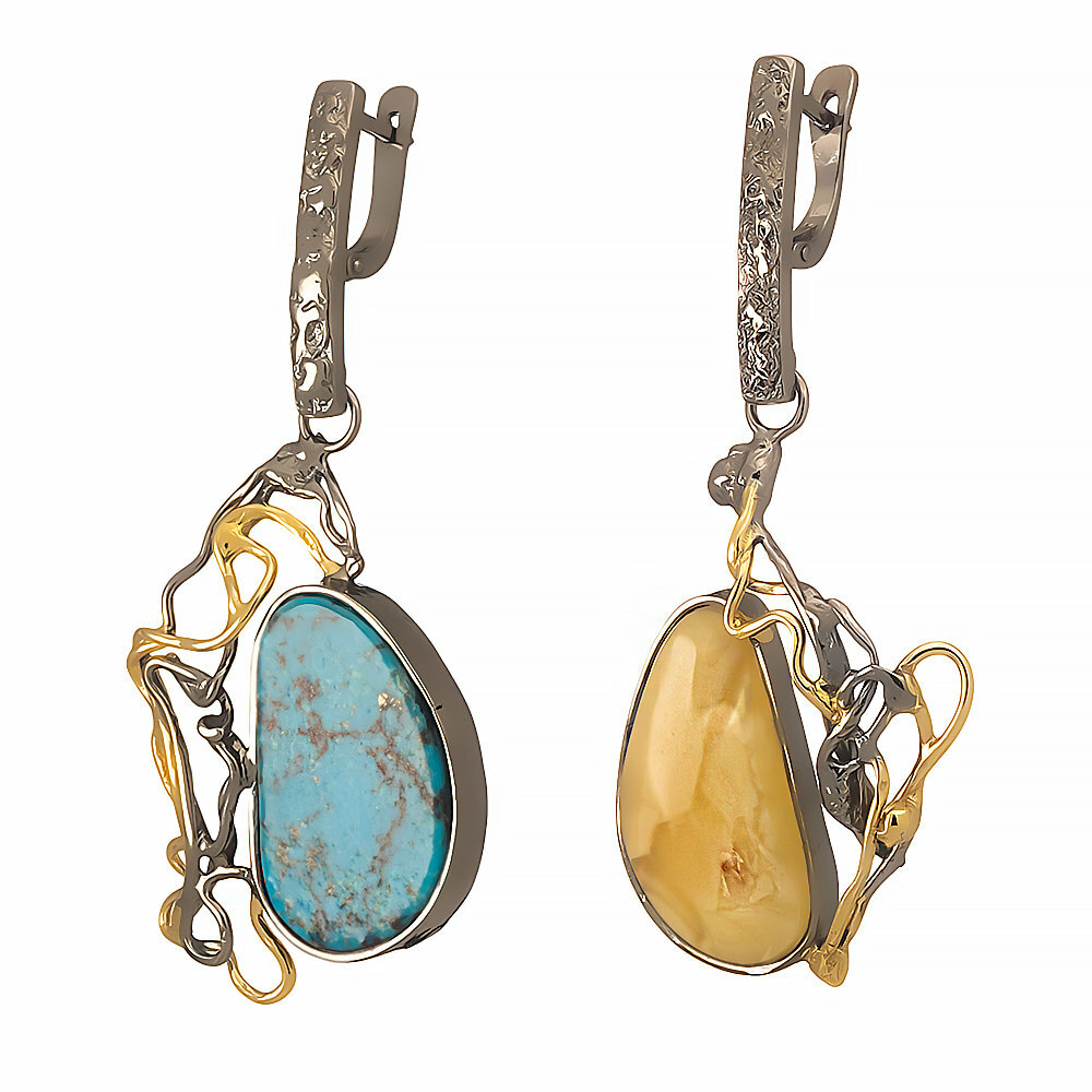Серьги, серебро, 925 проба, янтарь