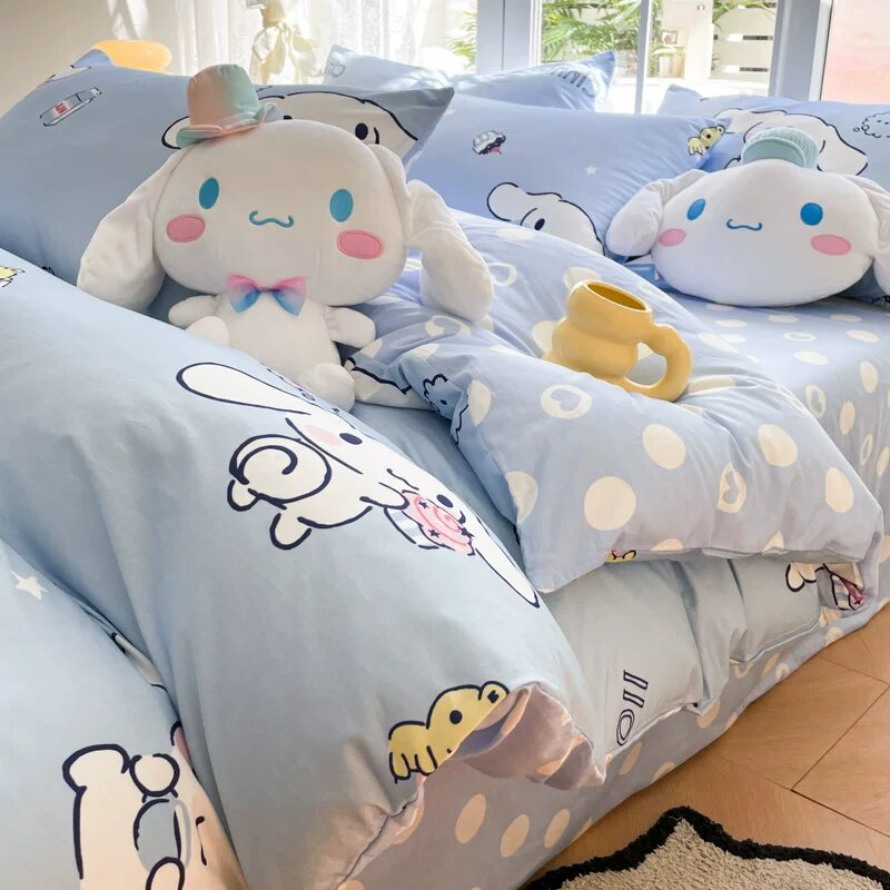 Комплект постельного белья для девочек Kuromi Princess Style из 100% хлопка с мультяшными принтами Размер：Средний