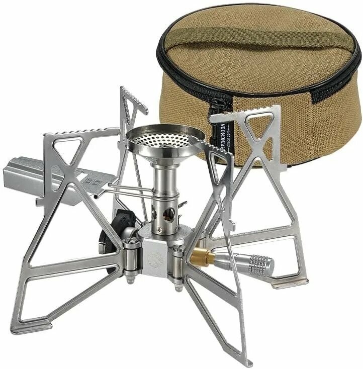 CAMPINGMOON Портативная газовая плитка XD-3. Одноконфорочная бутановая горелка с пьезоподжигом, регулятором и чехлом, серебристая.