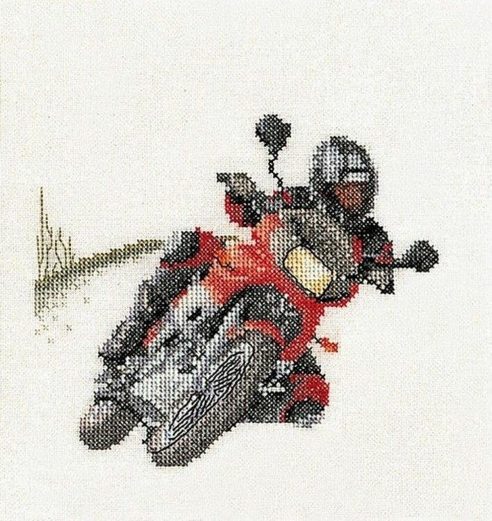 Набор для вышивания Мотоциклист, канва лен 36 ct 17 x 16 см THEA GOUVERNEUR 3054