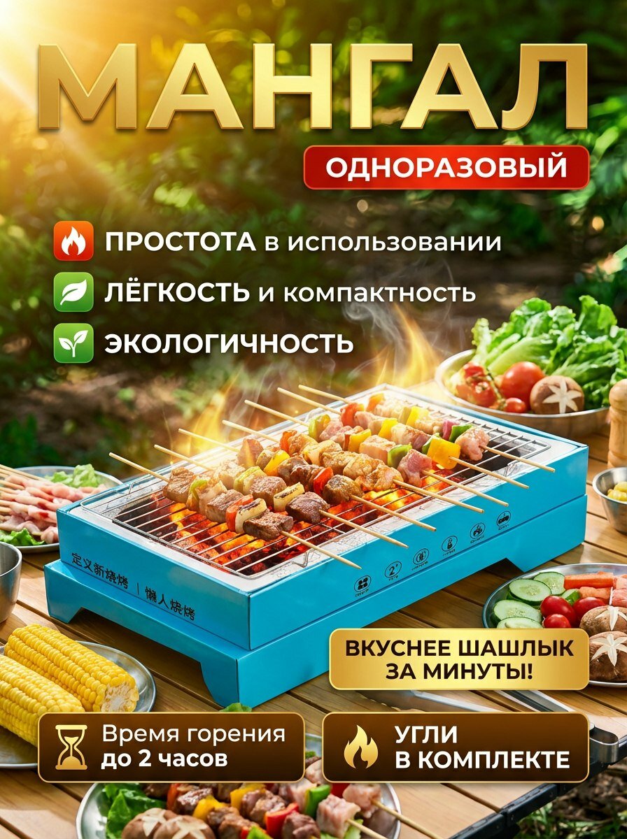 Мангал одноразовый угольный из фольги 44 х 24 см