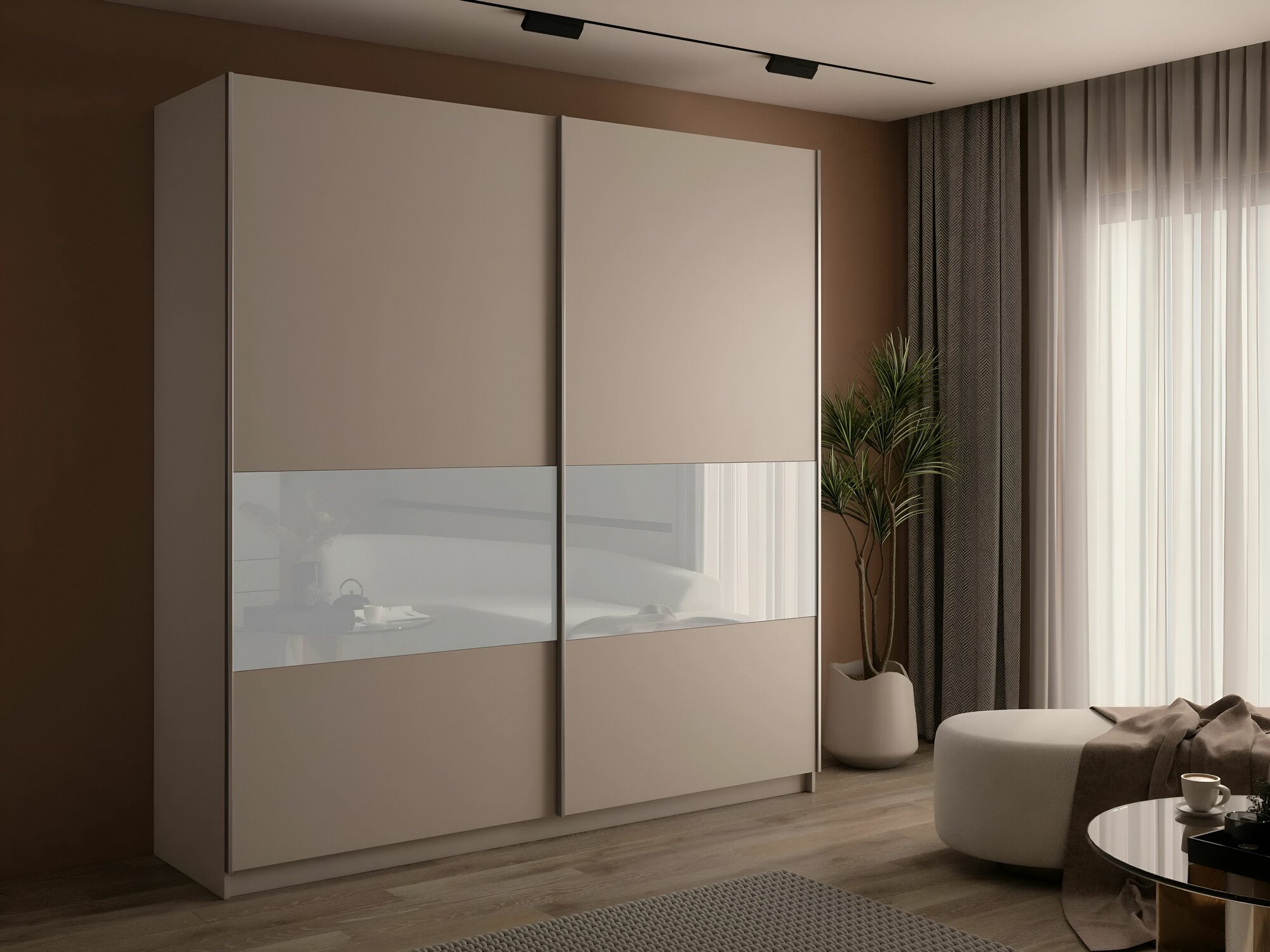 Шкаф-купе Прайм 2-х дв 160 x 230 x 57 ЛДСП Белое стекло Кашемир с доводчиками