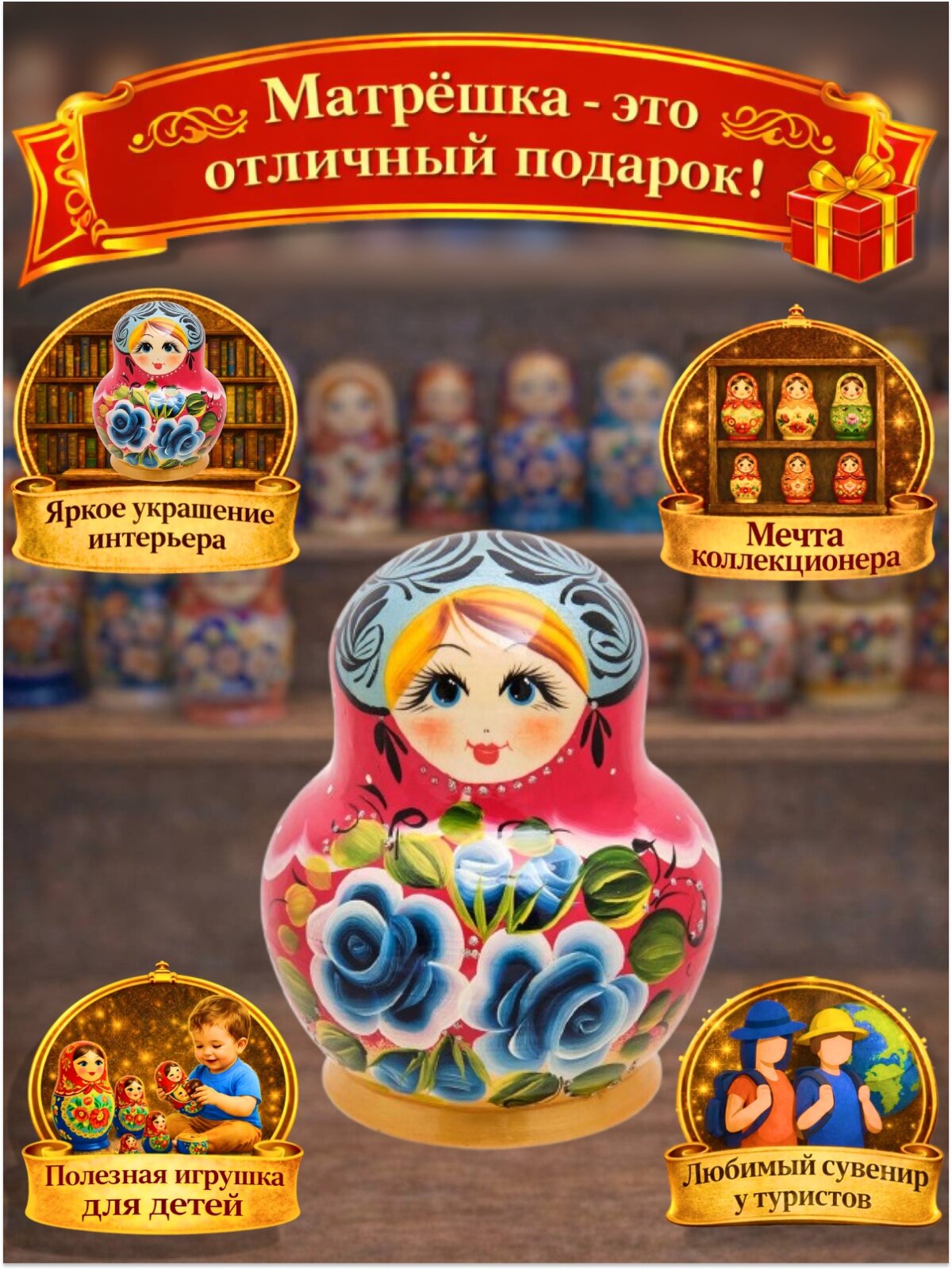 Матрешка Синие розы — фото 1