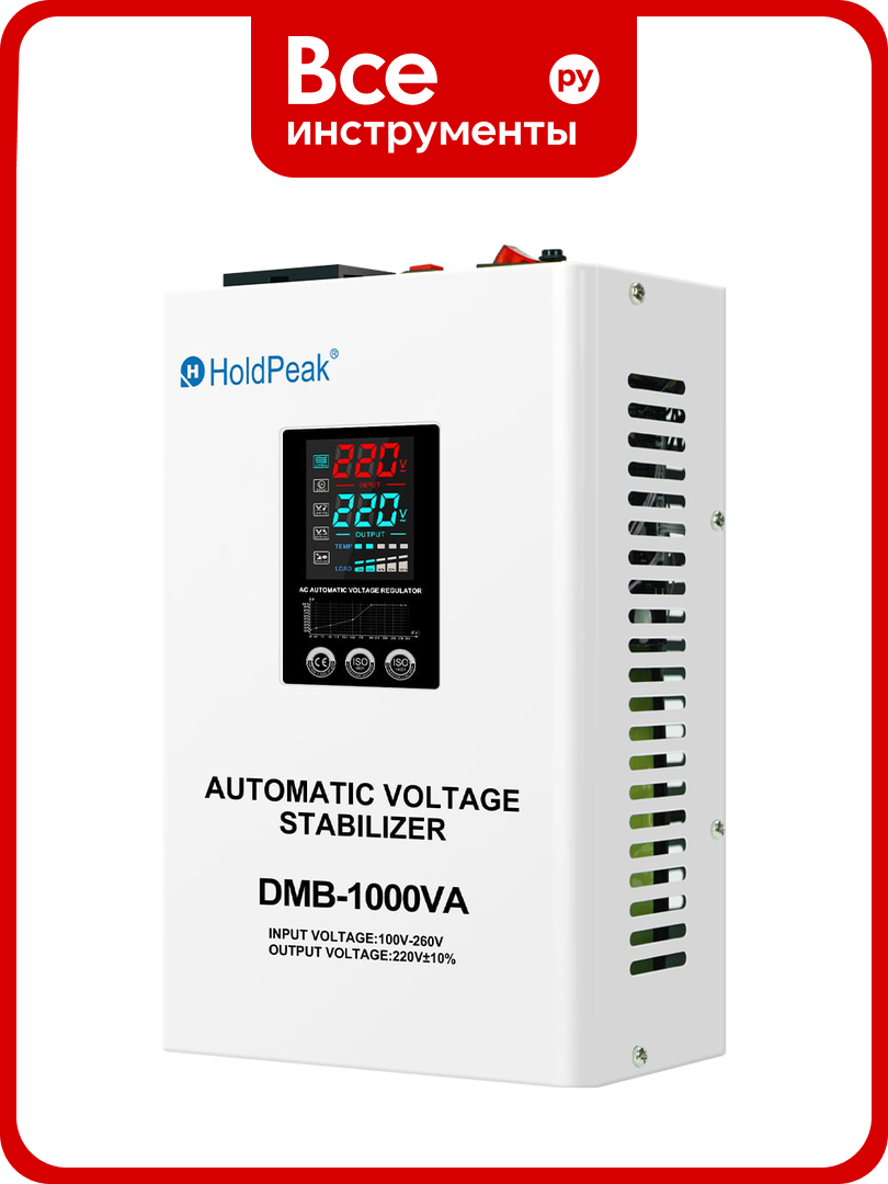 Стабилизатор напряжения HoldPeak DMB-1000VA, однофазный, релейный, 1 розетка, 220В
