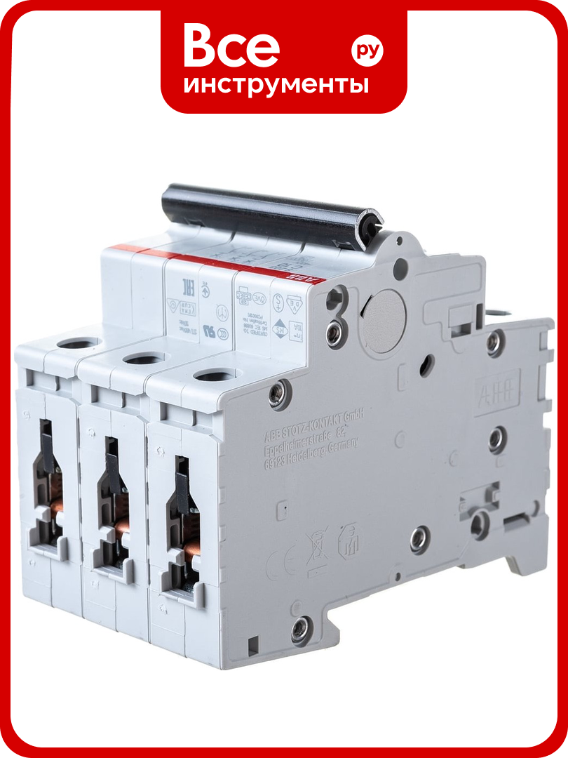 Автоматический модульный выключатель ABB 3п C S203 6кА 10А 2CDS253001R0104 установочный на DIN-рейку серый корпус