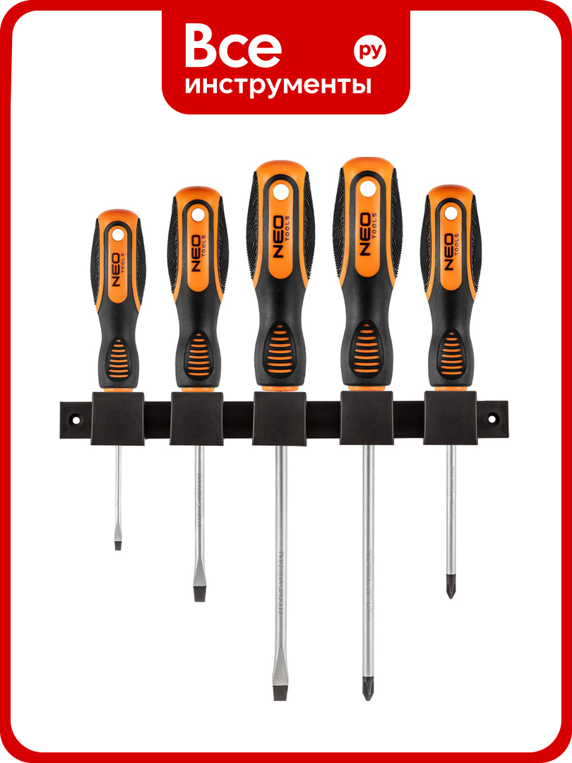 Набор отверток NEO Tools SL/PH 04-192, CrV, двухкомпонентные рукоятки, 5 шт