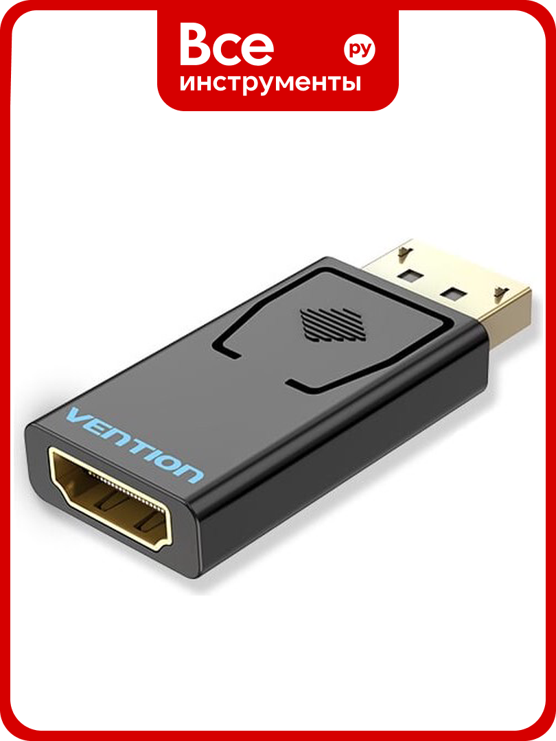 Адаптер-переходник Vention HBKB0, DisplayPort 20M - HDMI F, 2 разъема, пластик, черный