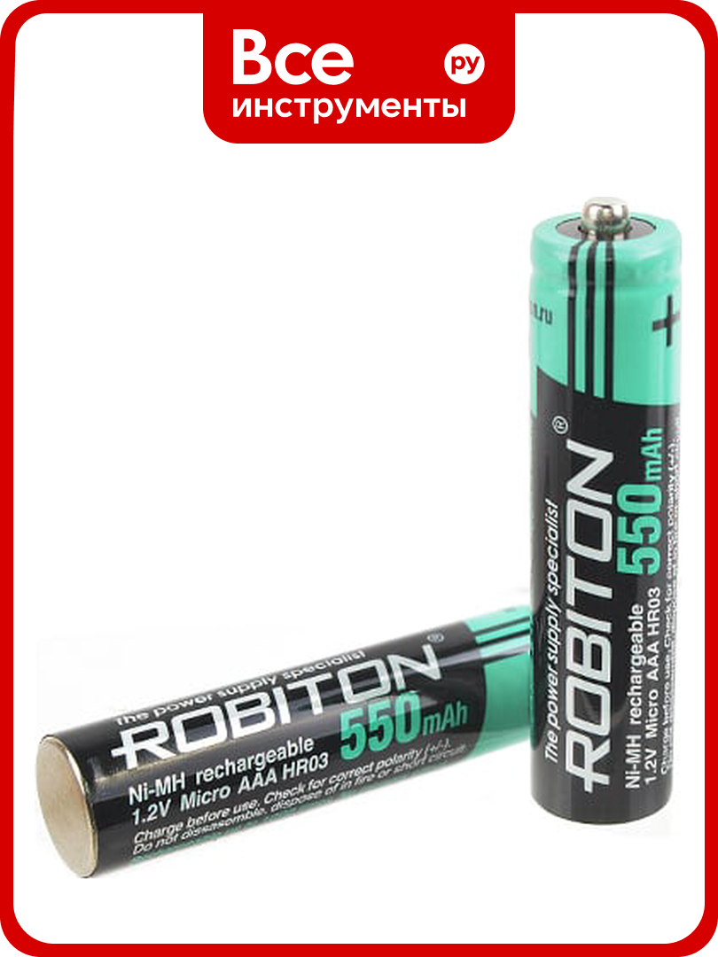 Аккумулятор ROBITON 550MHAAA-2 DECT 2 шт для радиотелефонов, Ni‑MH аккумулятор, DECT‑совместимый, без контроллера