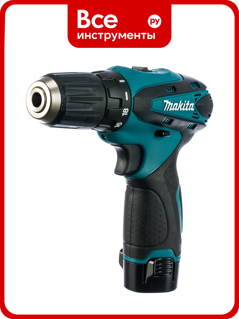 Аккумуляторная дрель-шуруповерт Makita DF330DWE, 2 скорости до 1300 об/мин, максимальный крутящий момент