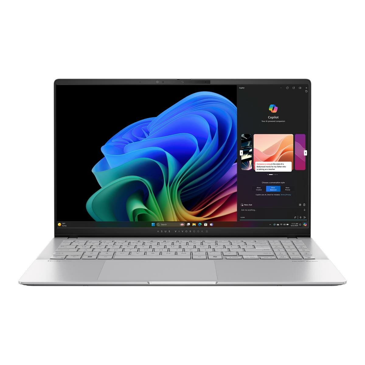Ноутбук ASUS Ноутбук ASUS Vivobook S15 S5507QA-MA006W || Qualcomm Snapdragon X Elite X1E-78-100/16Gb/SSD1Tb/15.6"/OLED/2.8K/2880x1620/120Hz/Win11/Silver (90NB14Q2-M005E0) уц-5-1