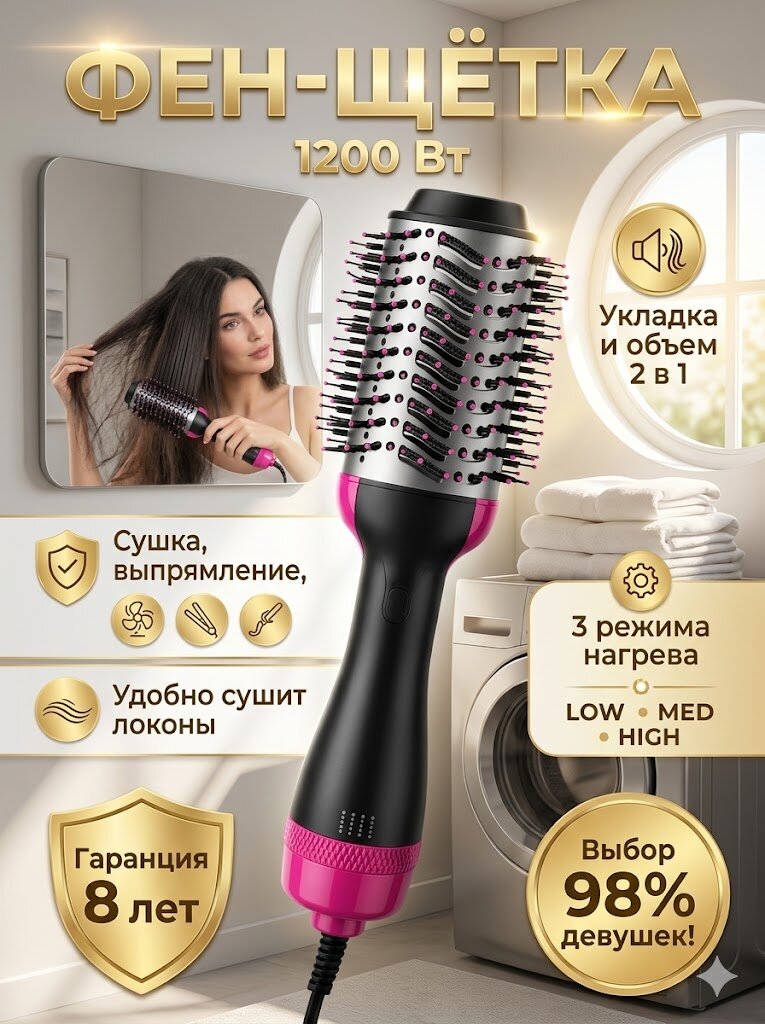Фен-щетка для волос / Расческа с ионизацией One Step Фен-щётка (расчёска-фен) для волос Hair Dryer 3 в 1