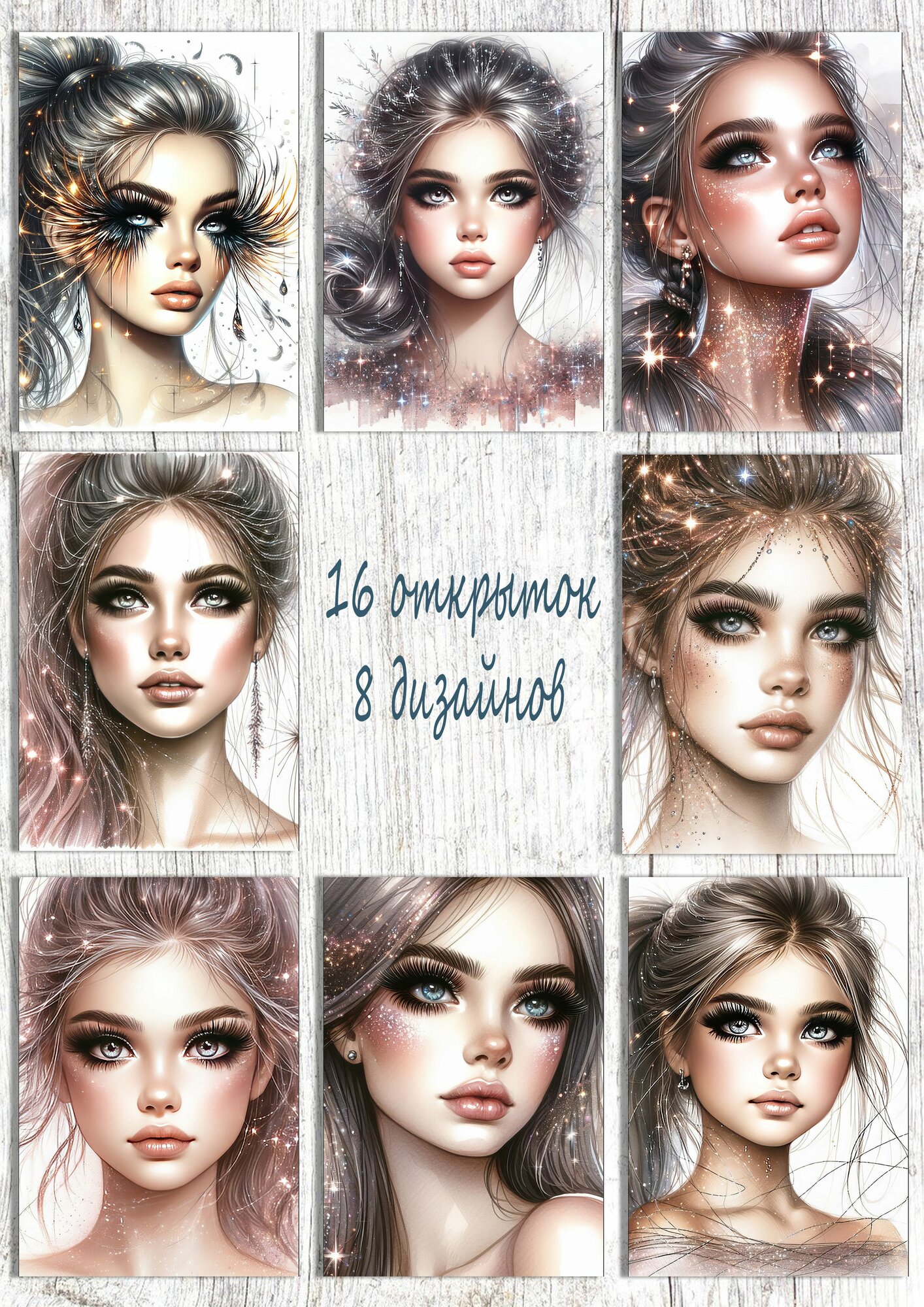 Открытки Девушка, 16 штук