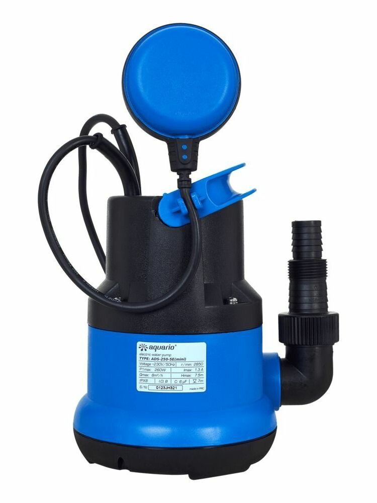Дренажный насос Aquario "ADS-260-5E" mini, центробежный, поплавковый выключатель