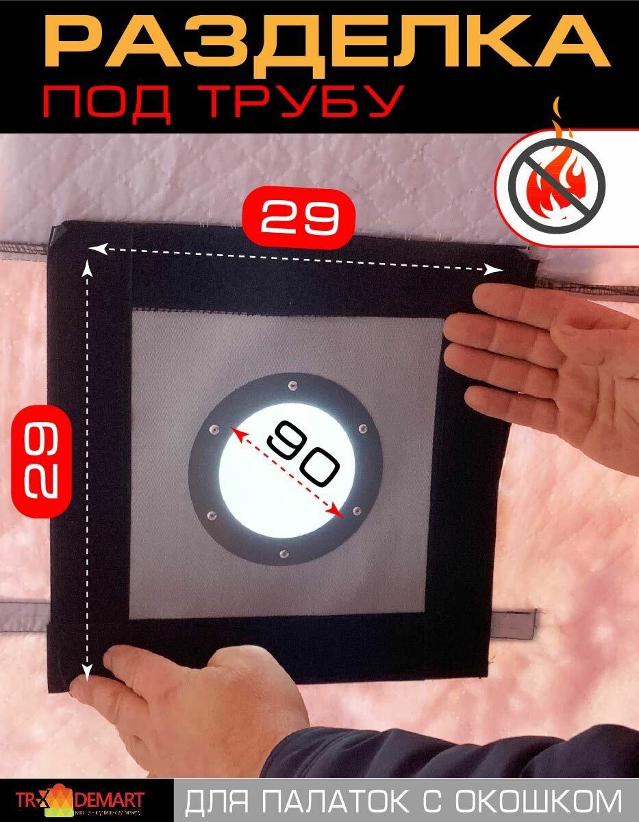 Окно для палатки под трубу 29,5х29,5 см, разделка дымохода для зимней палатки КУБ, проходной узел из термоткани