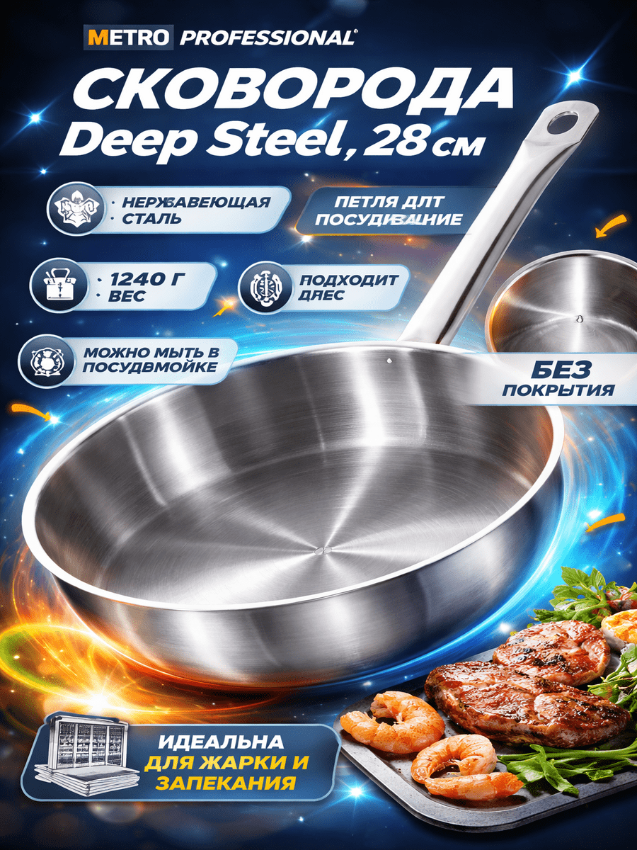 METRO PROFESSIONAL Сковорода Deep Steel, 28см
