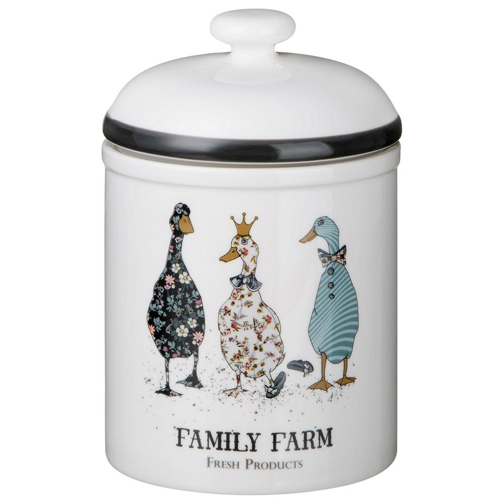 Банка фарфоровая с крышкой Family Farm 850 мл, белая, для хранения продуктов, для сыпучих продуктов, для меда и варенья, для солений