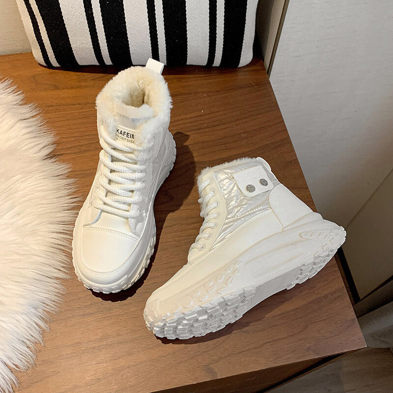 JYL Женские ботинки Для зимних прогулок Теплые Анольные Кожа+плюш/Off White