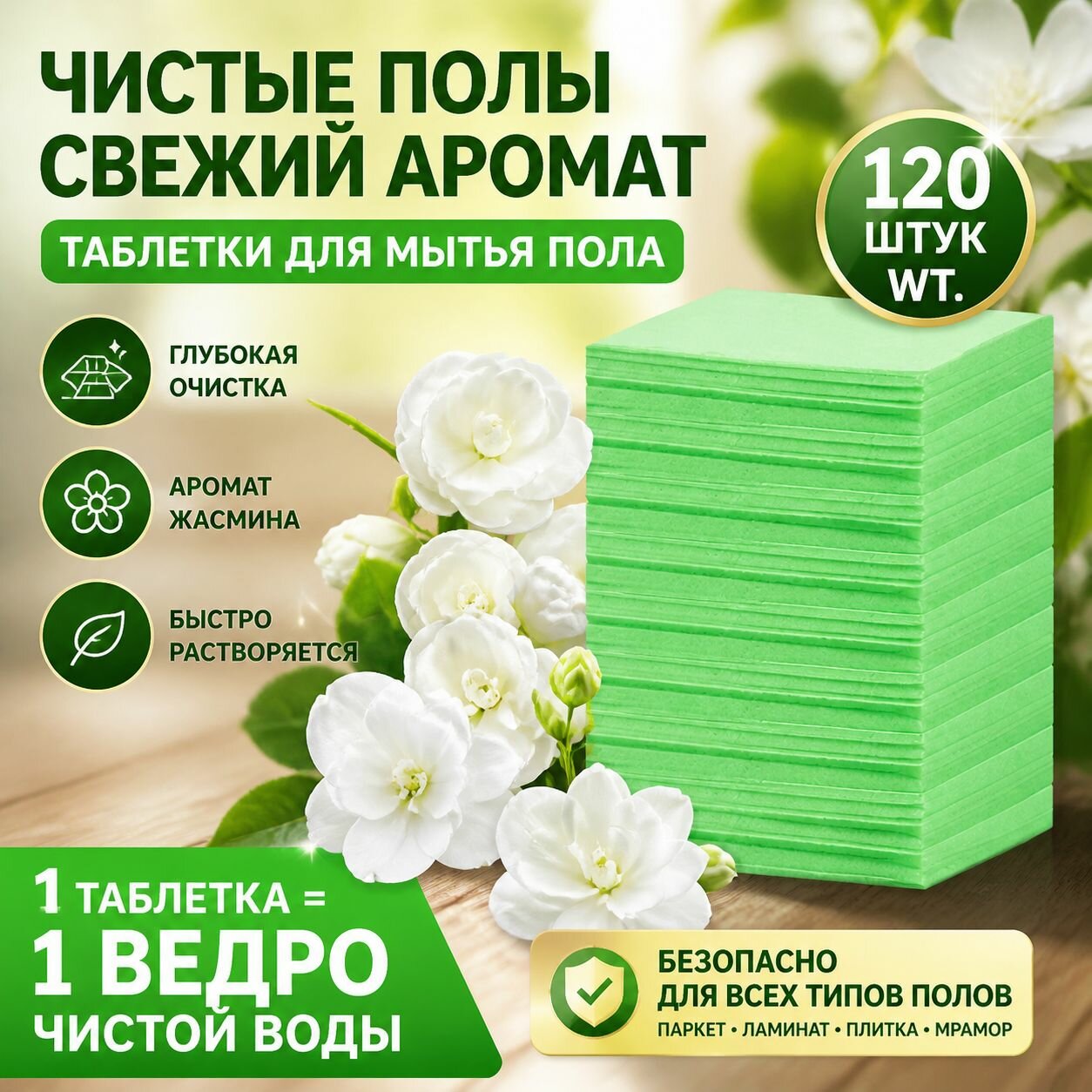 Лавандовый аромат, долгое сохранение запаха, уход за полом, очищающие листы для пола 120 шт.