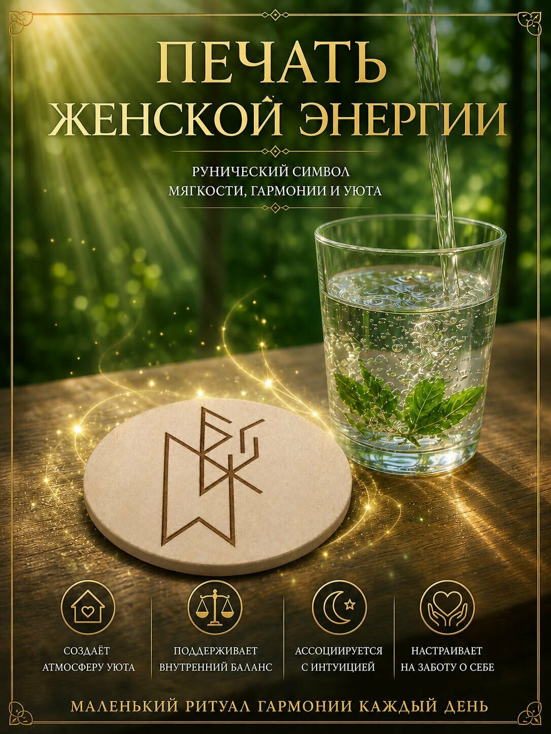 Подставка активатор Женской Энергии под кружку, руническая печать оберег для воды и напитков, ритуал на внутренний баланс, интуицию и женский ресурс