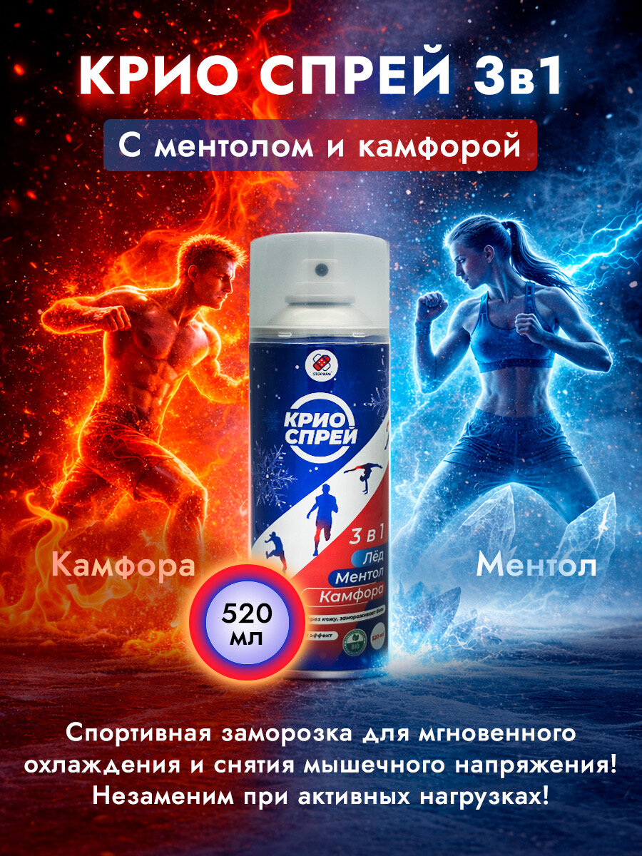 Спортивная заморозка крио-спрей 3в1; 520 мл