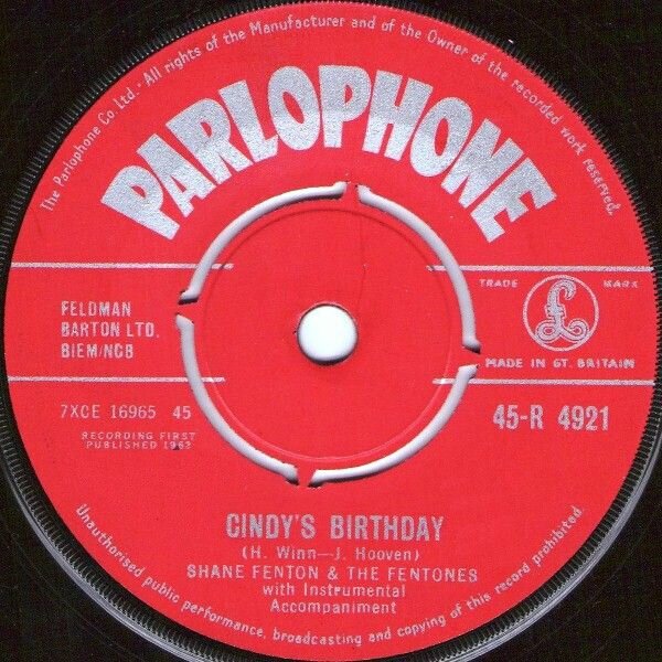 Пластинка Shane Fenton & The Fentones "Cindy's Birthday" 7" (Single/UK/1962) VG/VG