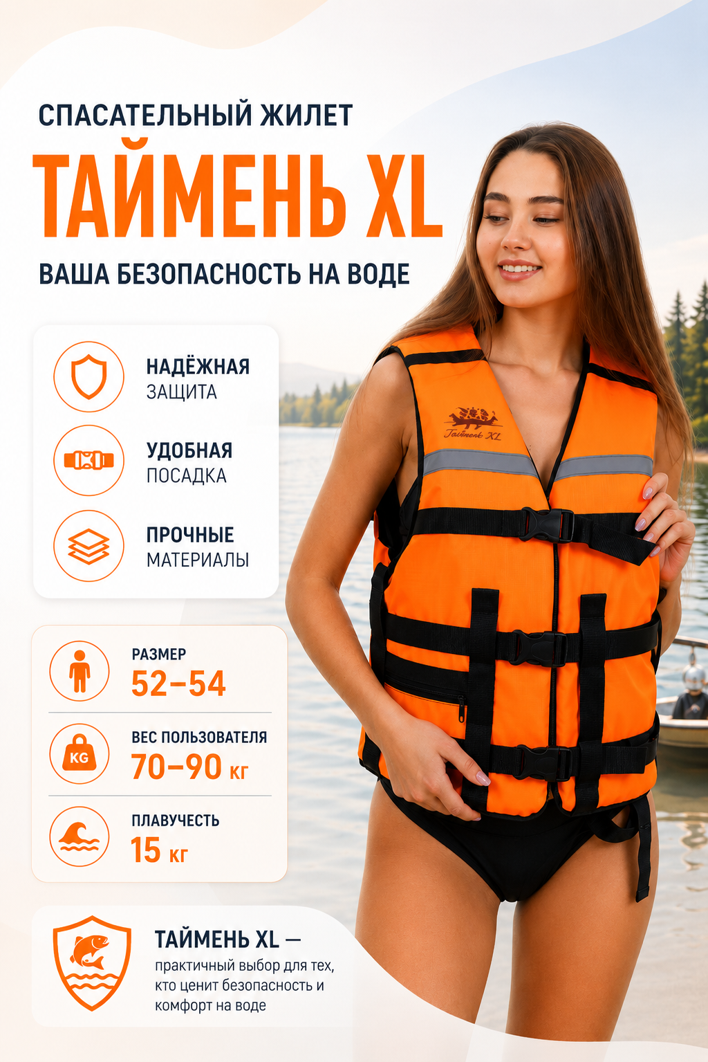 Жилет Спасательный Мастер Лодок "таймень" XL Оранжевый (52-54 размер)- вес 70-90 кг