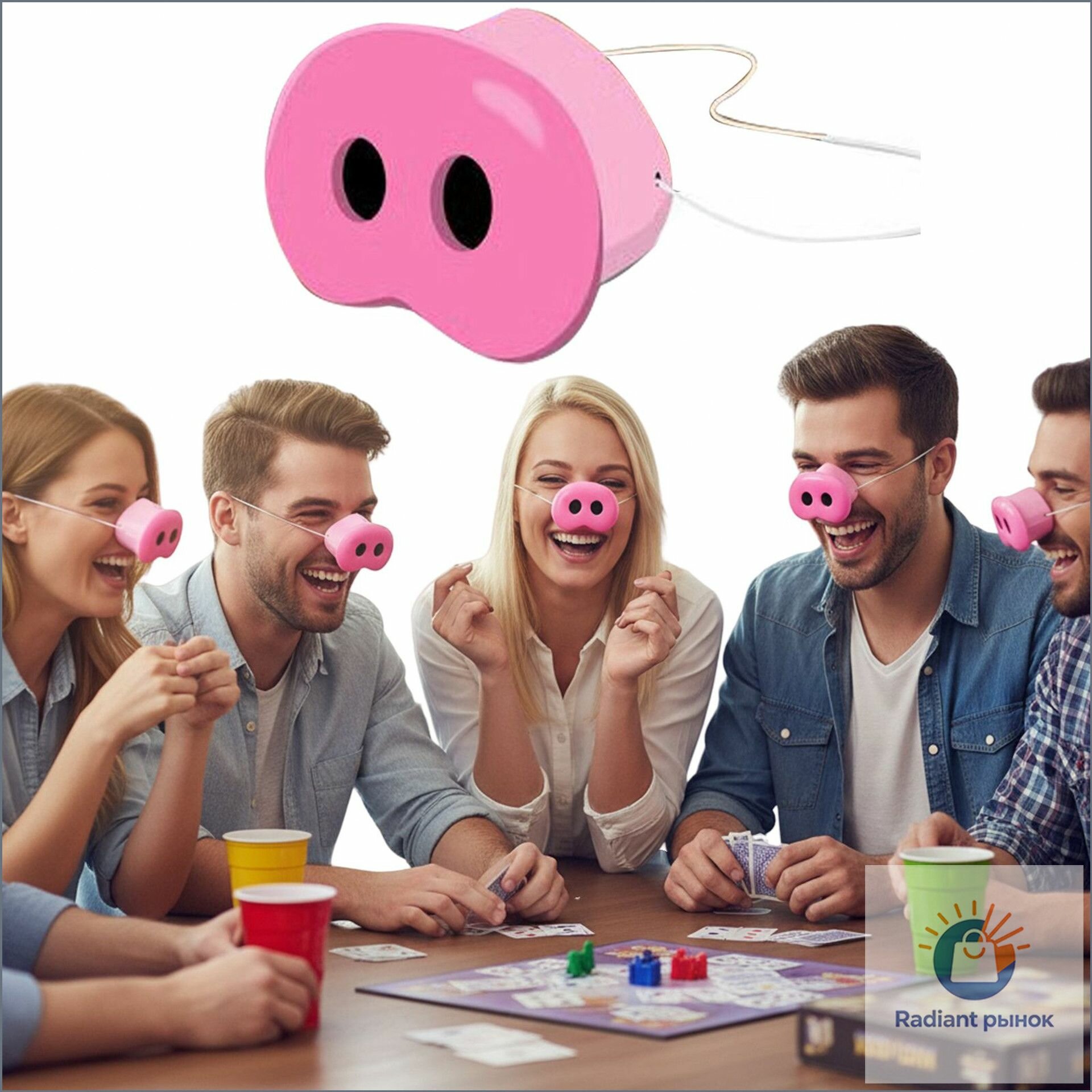 Игра на вечеринку Snort Funny с пятачками и 150 карточками вызовов