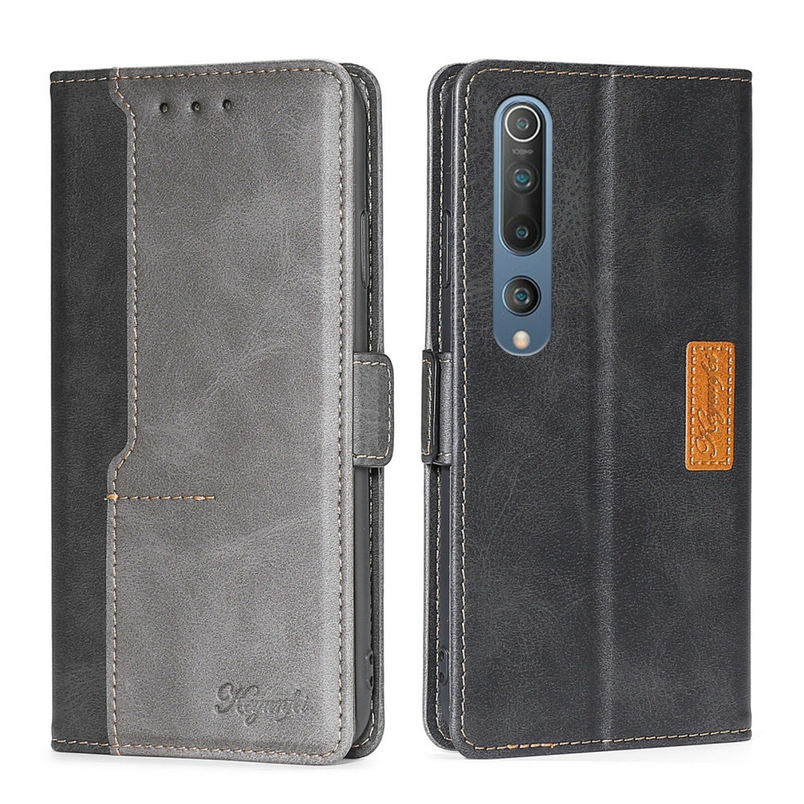 Чехол-книжка MyPads для Xiaomi Mi 10/10 Pro черно-серый с магнитным замком