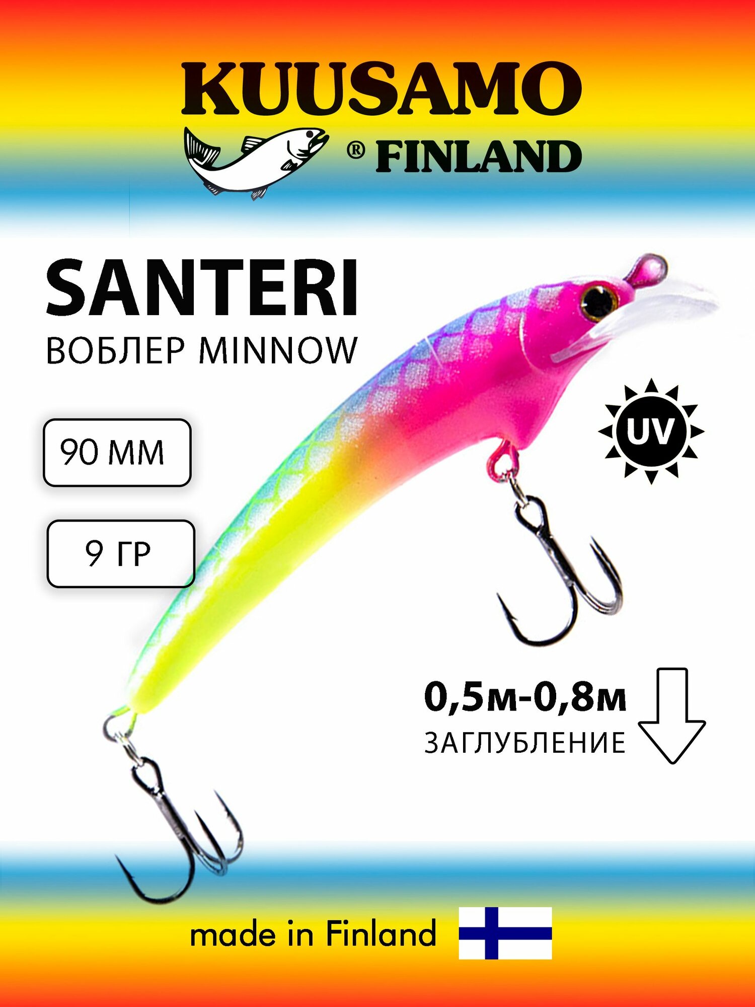 Воблер для троллинга и твичинга Kuusamo Santeri 90/9 Pink/Li/FYe/GR/S