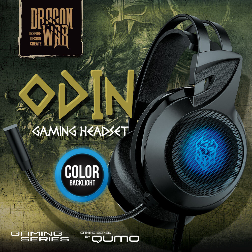 Наушники QUMO Odin GHS 0023, всенаправленный микрофон, подсветка, USB, черные