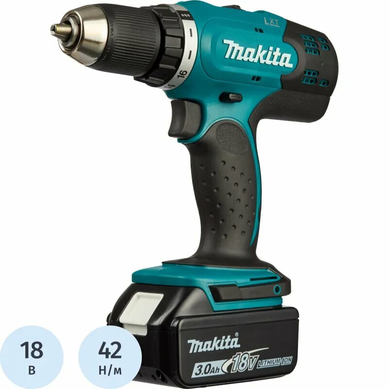 Дрель-шуруповерт аккум. MAKITA 18В, LXT, 42Нм, 2х3.0Ач (DDF453RFE), 1225608