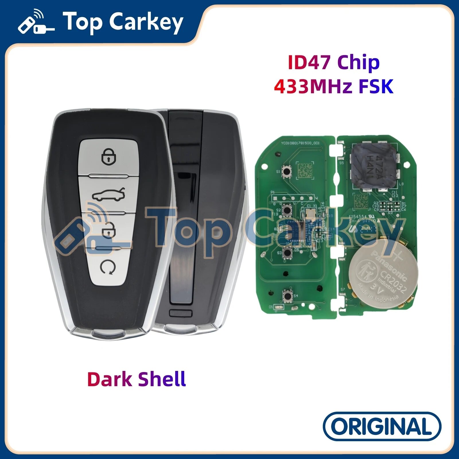 Оригинальный смарт-ключ TopCarkey ID47 чип 433 МГц для Geely Atlas Emgrand X7 Sport Proton X70 Geely Azkarra