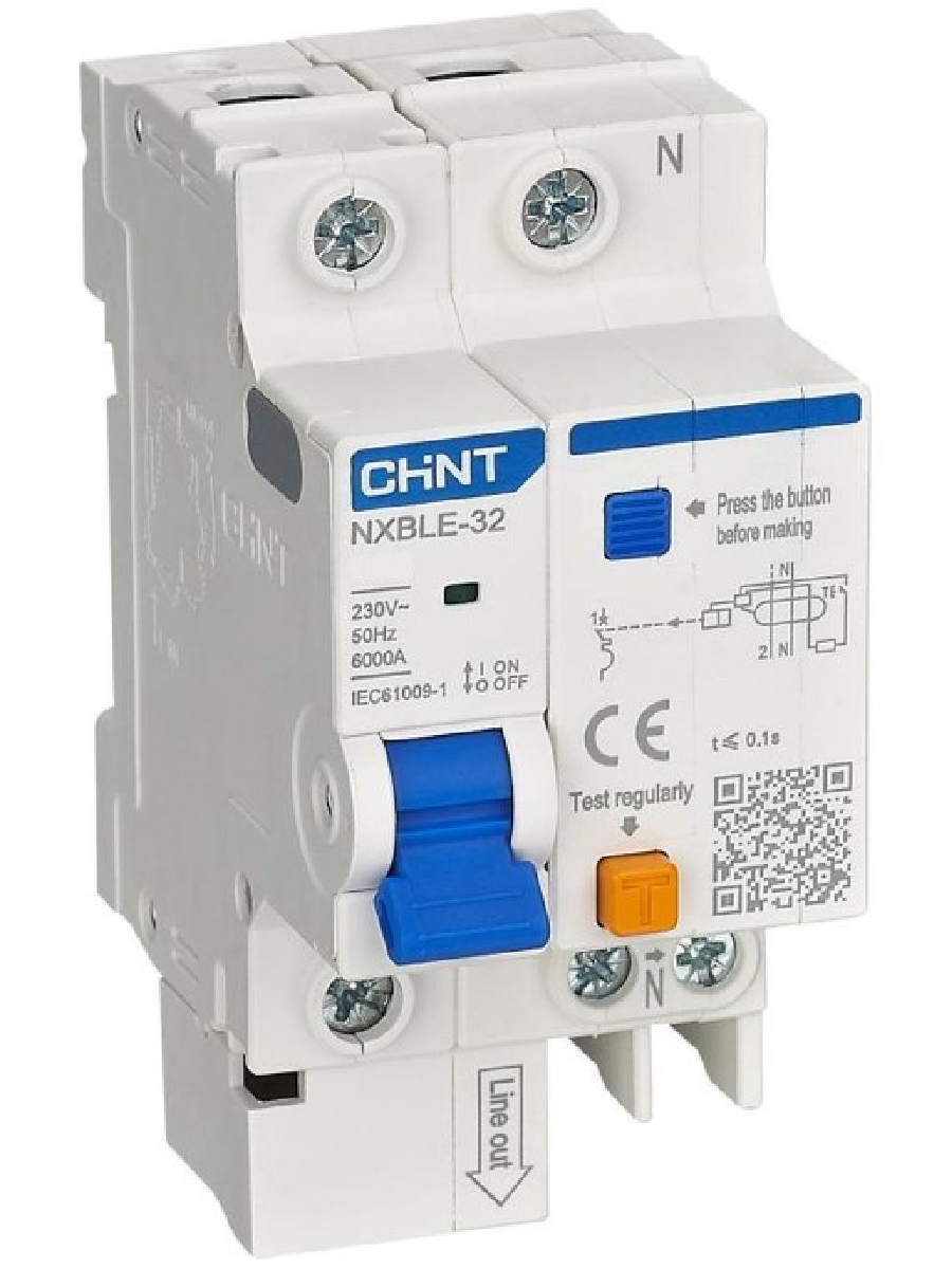 Автомат дифференциальный CHINT 819392 NXBLE-32 1+N C16 30мА тип AC 6кА (R)