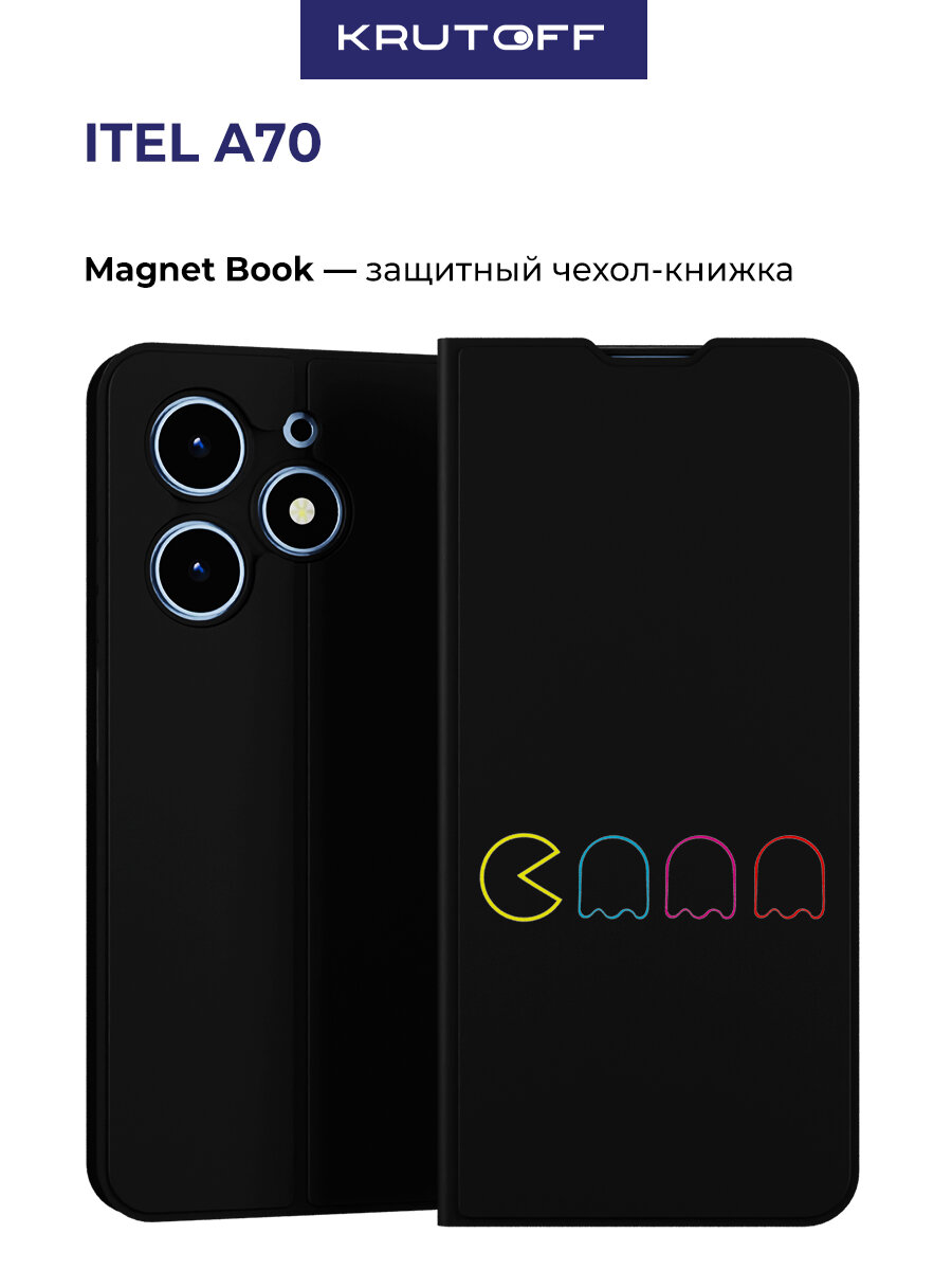 Чехол-книжка Krutoff Magnet Book для ITEL A70 Пакман (черный)