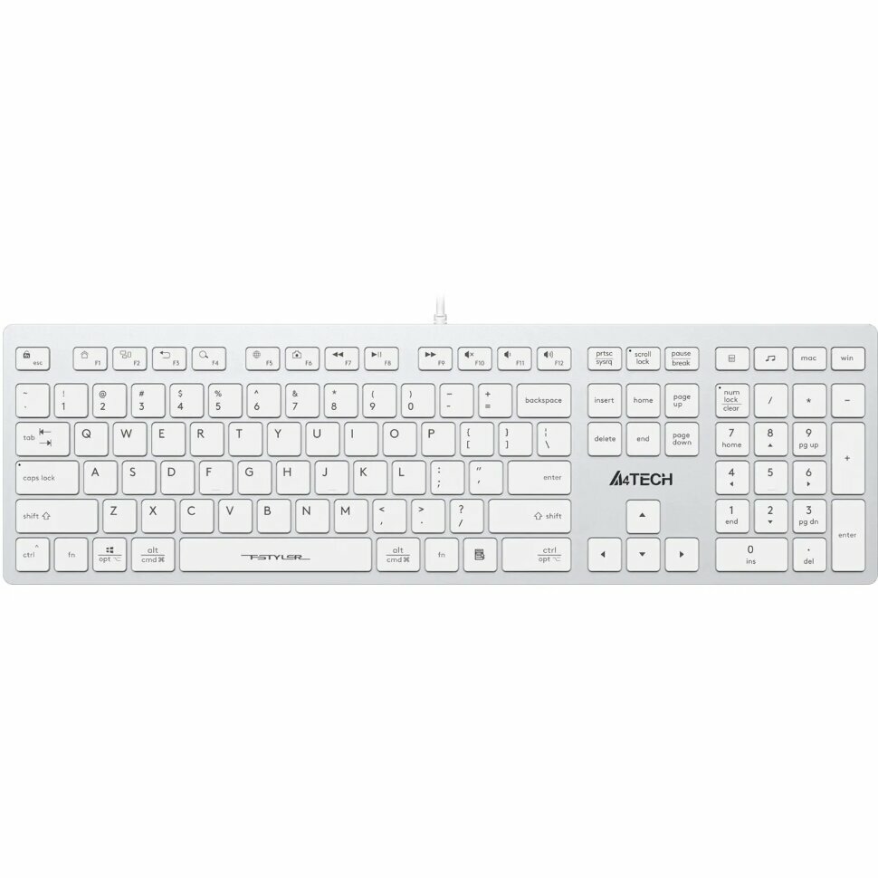 Клавиатура A4Tech Fstyler FX50 белый USB slim Multimedia (FX50 WHITE), 1777600