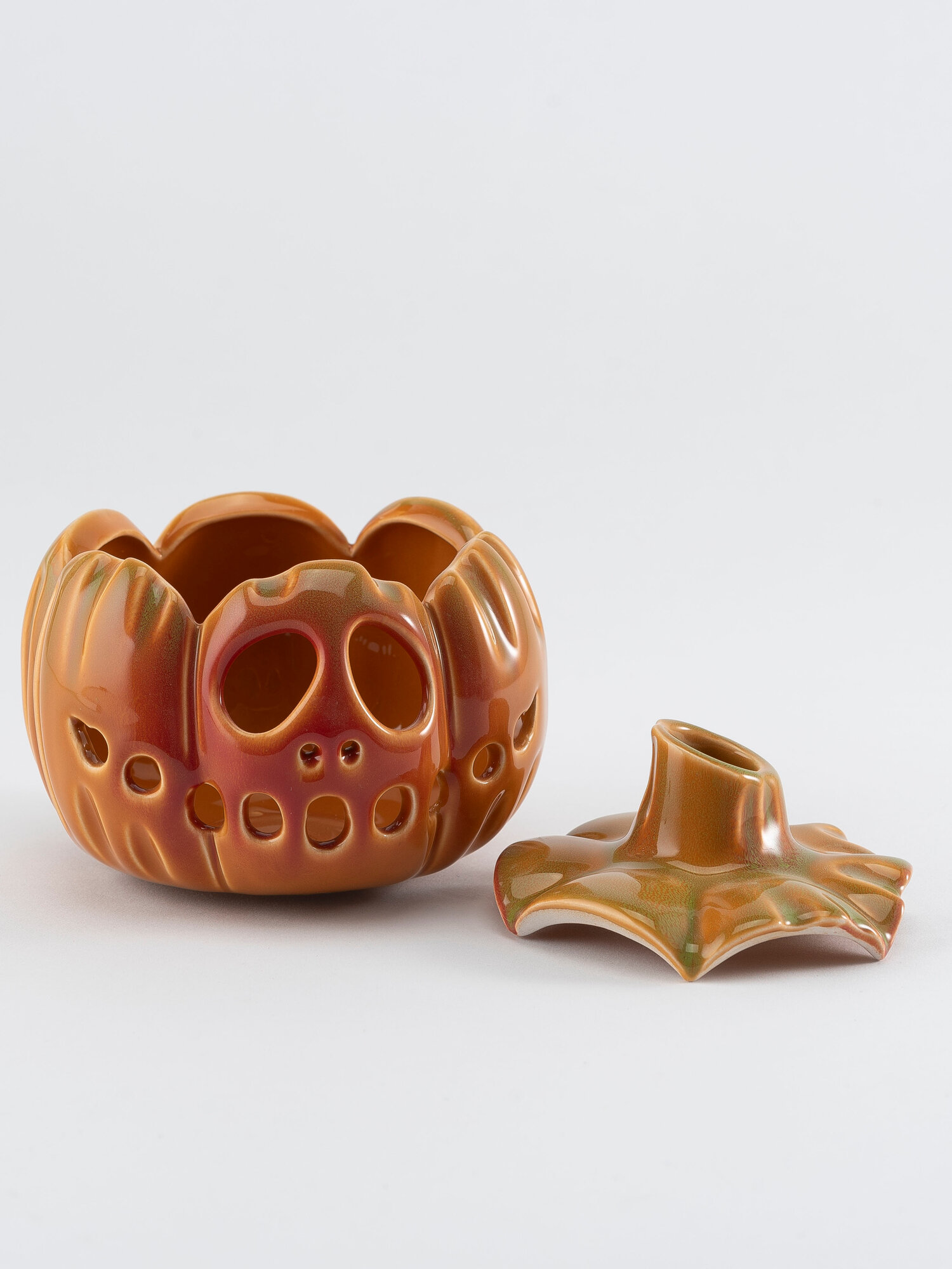 Тыква-подсвечник Hill & Mill "Pumpkin Angry", керамический, для led свечи, съемная крышка, 12х12 см