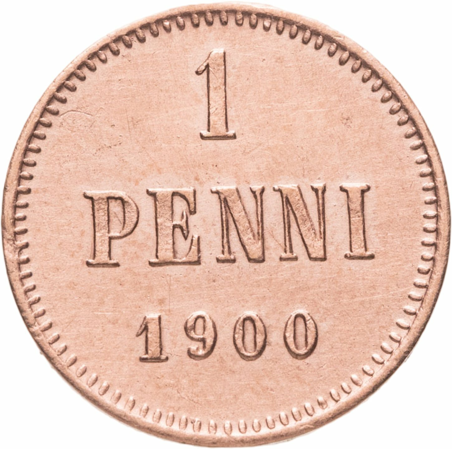 1 пенни penni 1900 Российская Финляндия, Медь, в сохранности AU