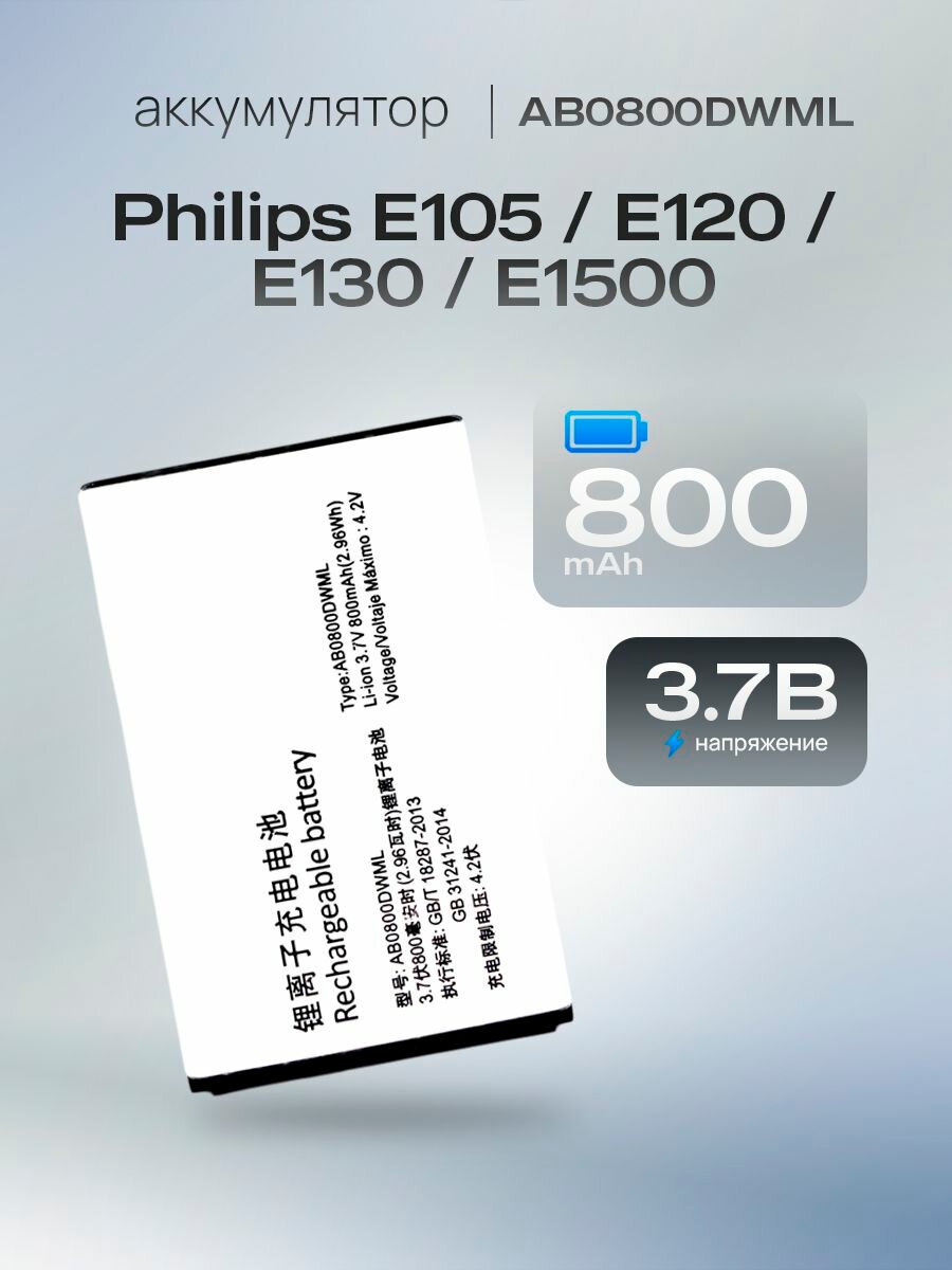 Аккумулятор AB0800DWML для Philips E105, E130, E1500, батарея