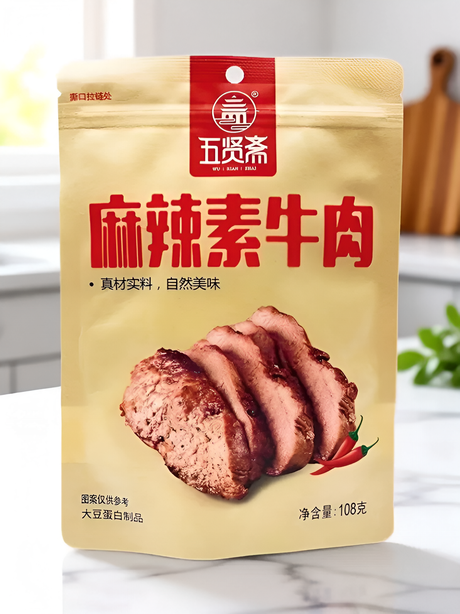 Мясо соевое Wuxianzhai острое, вегетарианский белковый снек, 108 г, Китай