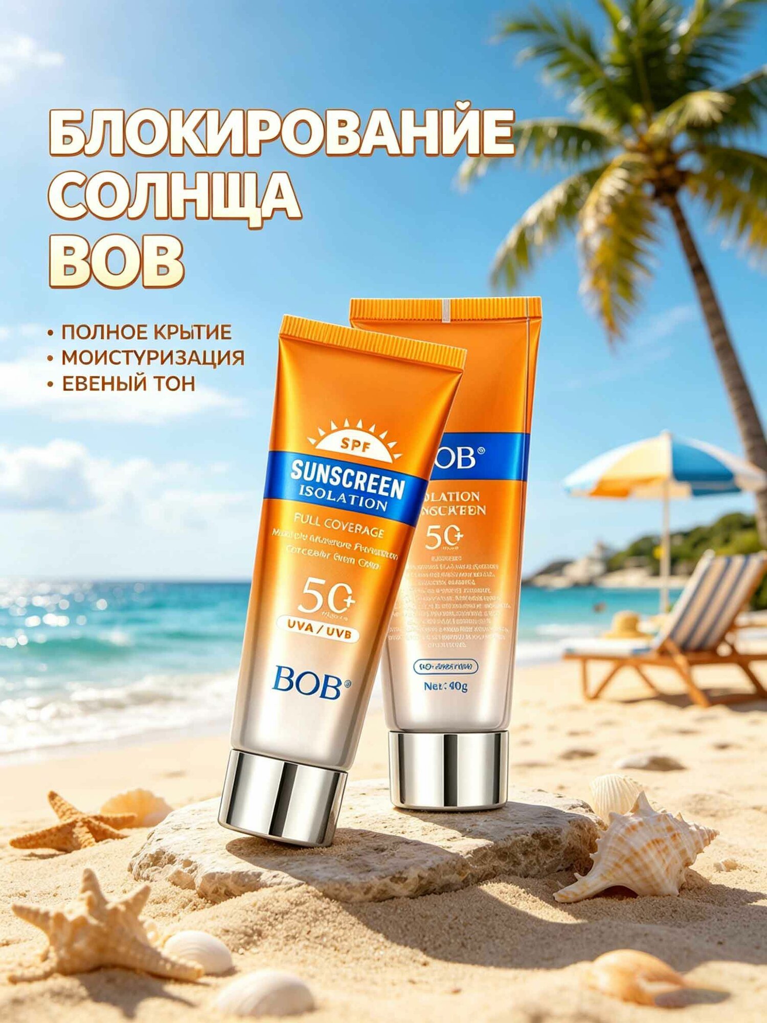 Солнцезащитный крем для лица 60 spf Крем от загара spf 50 Защита от солнца Детский СПФ 60 SADOER на основе витамина С