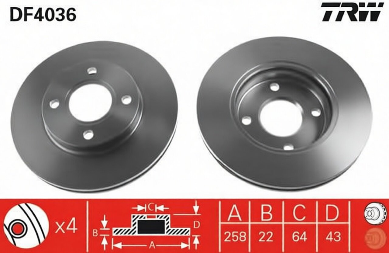 Диск тормозной передний FORD FOCUS, FIESTA IV-V DF4036 TRW арт. DF4036