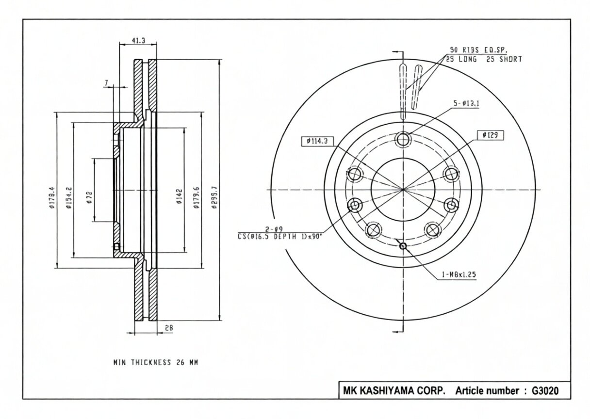 Диск тормозной передний MAZDA CX-7 06-/CX-9 07- G3020 MK KASHIYAMA арт. G3020