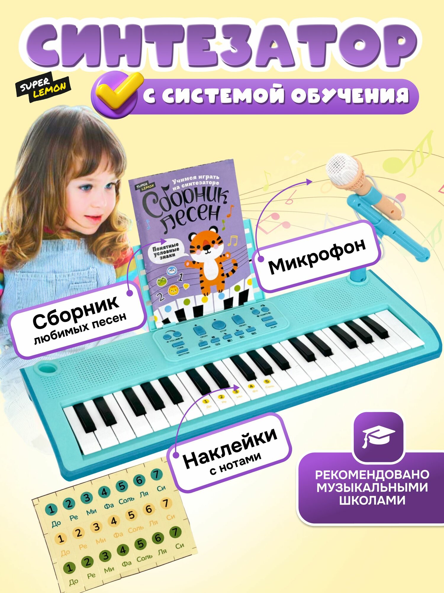 Синтезатор детский с микрофоном от сети, пианино для малышей, подарок для девочки и для мальчиков