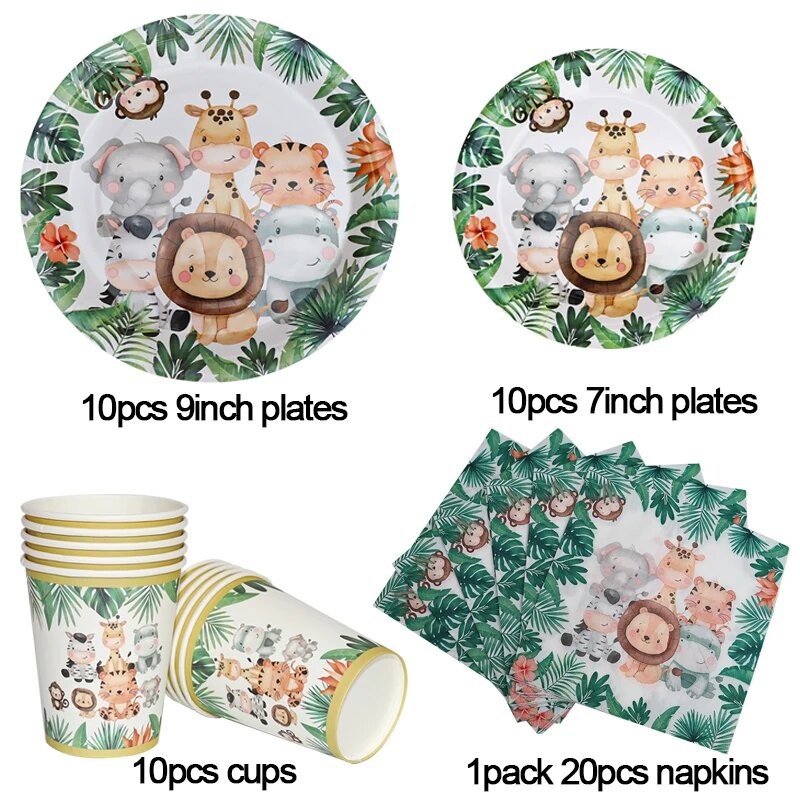 Одноразовая посуда Jungle Animals, 10 guest set C