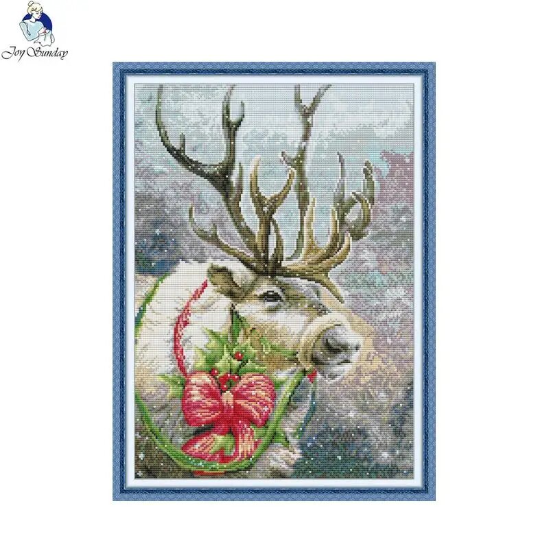 Набор для вышивки крестом Joy Sunday Рождественский олень 14CT Printed Cloth