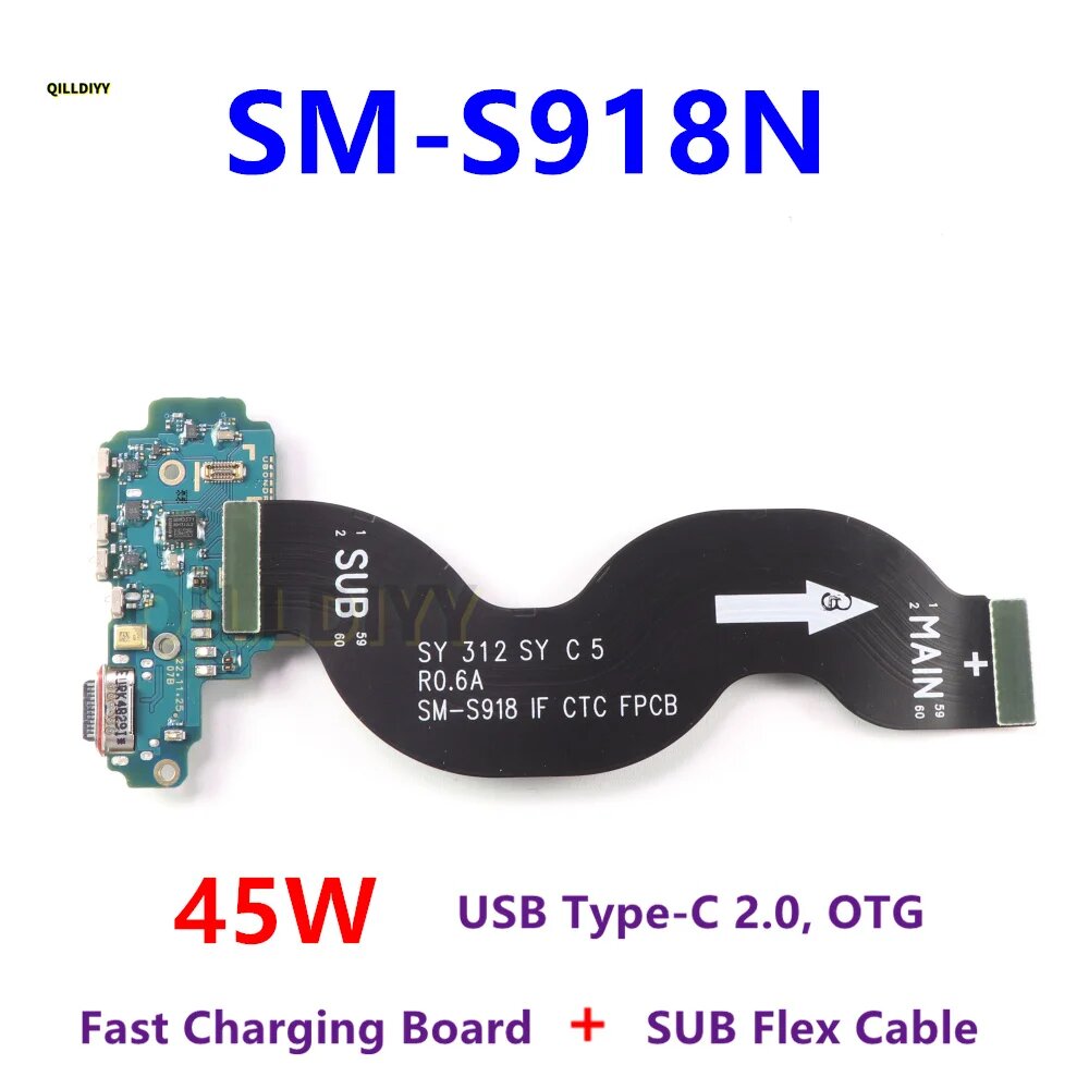 Плата зарядного порта USB 45 Вт для Samsung Galaxy S23 Ultra S918B S918E/DS S918N S918U, материнская плата быстрого зарядного устройства, соединительный гибкий кабель