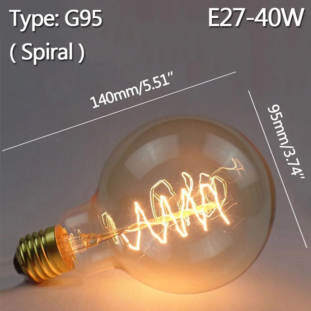 Лампа накаливания Edison A19 40Вт тёплый белый E27