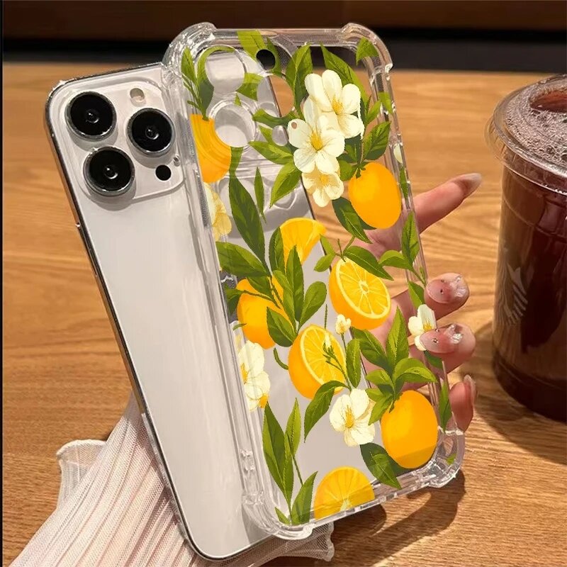 Летний прозрачный чехол для телефона с лимонным цветочным узором для iPhone 18 17 Pro Max 16 15 14 13 Pro 12 11 XS XR X 15 Plus 17 Air Cover