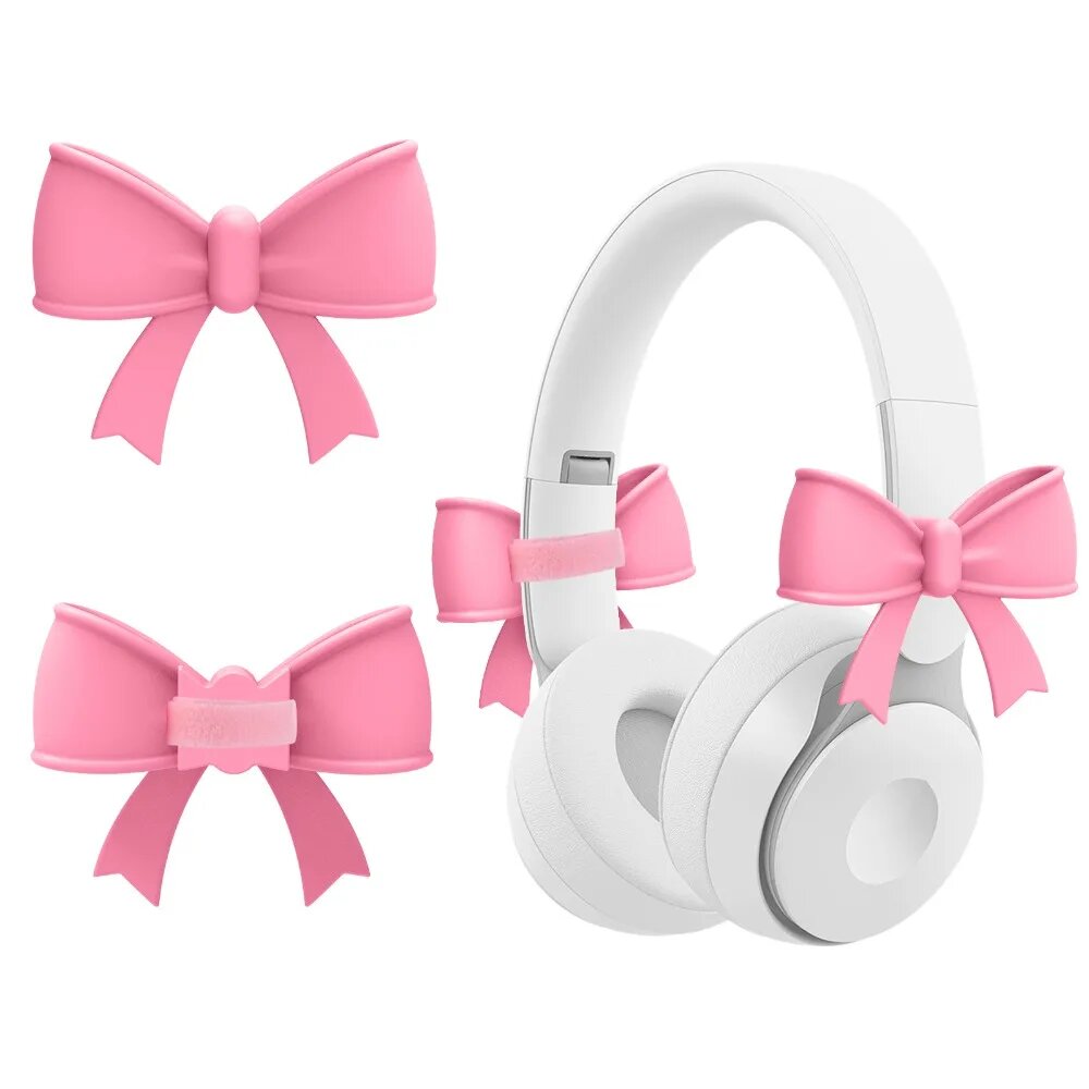 Силиконовые 3D-украшения для наушников в форме бантов, 2 шт. Розовый, Pink