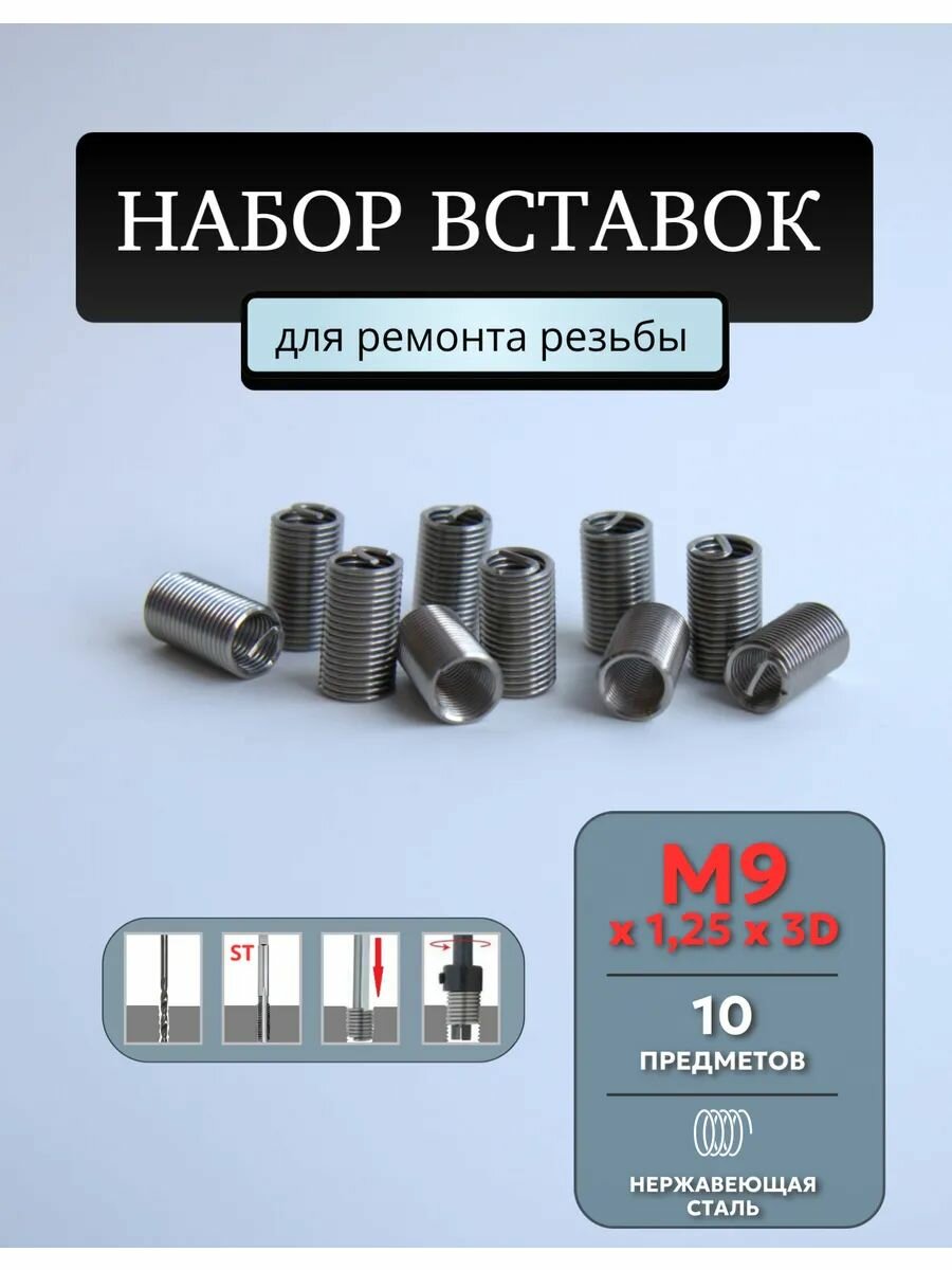 Резьбовая вставка М9х1.25 3D 10 предметов ANROKEY